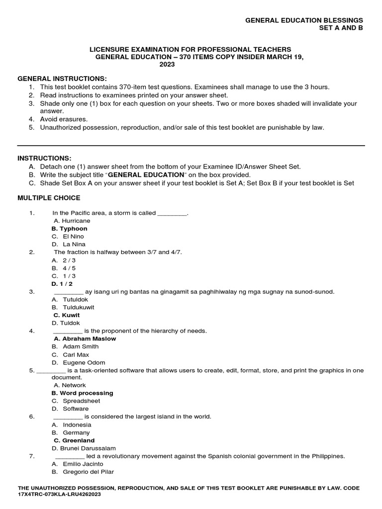 March 2023 LET General Education Exam | PDF | Carbohydrates