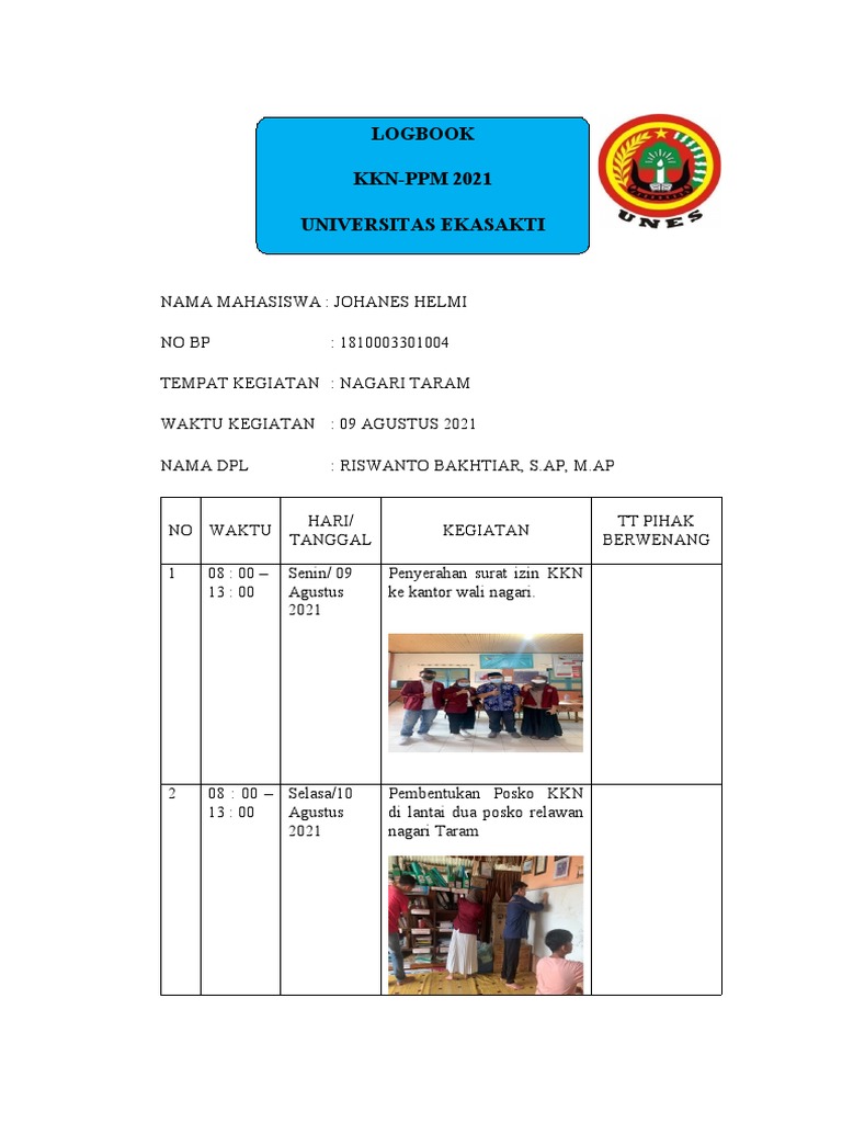 Logbook Kegiatan KKN Johanes Helmi | PDF