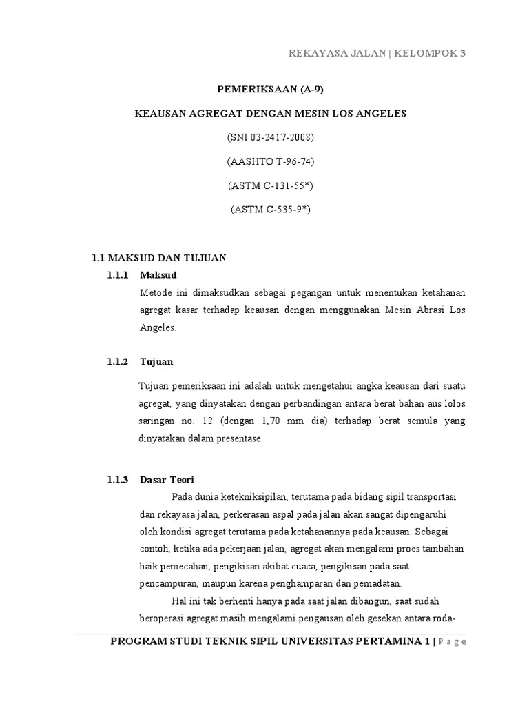 (A-9) Laporan Praktikum Keausan Agregat Dengan Mesin LA | PDF