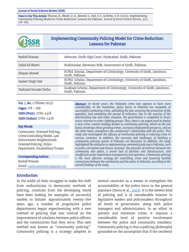 15 Implementing Community Policing Model Rashid Wassan | PDF