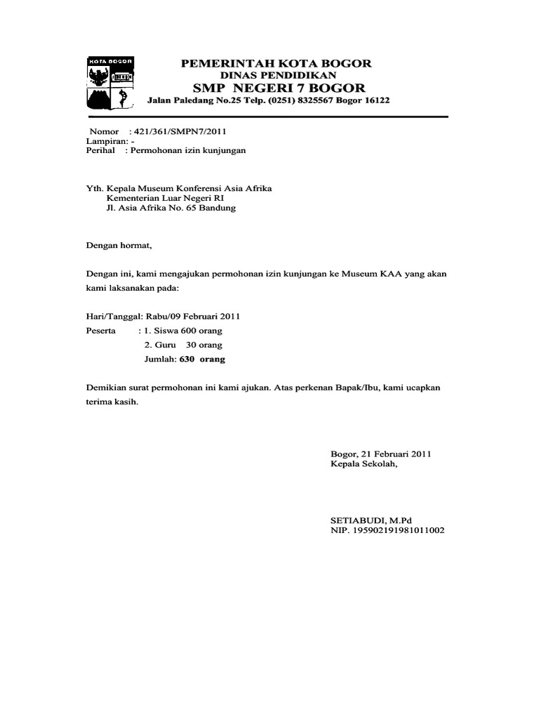 Surat Kunjungan Museum | PDF