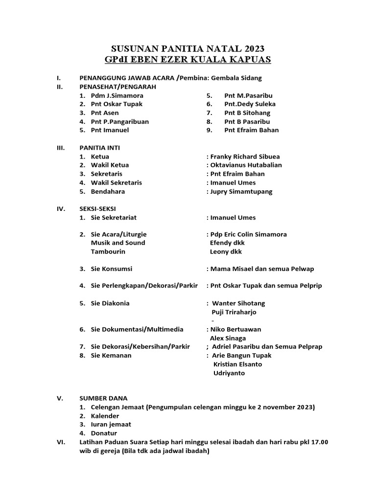 Susunan Panitia Natal 2023 Pdf 