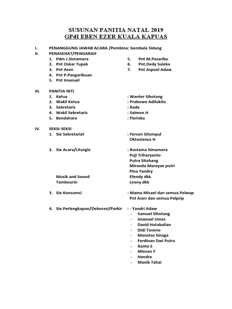 Susunan Panitia Natal 2019 | PDF