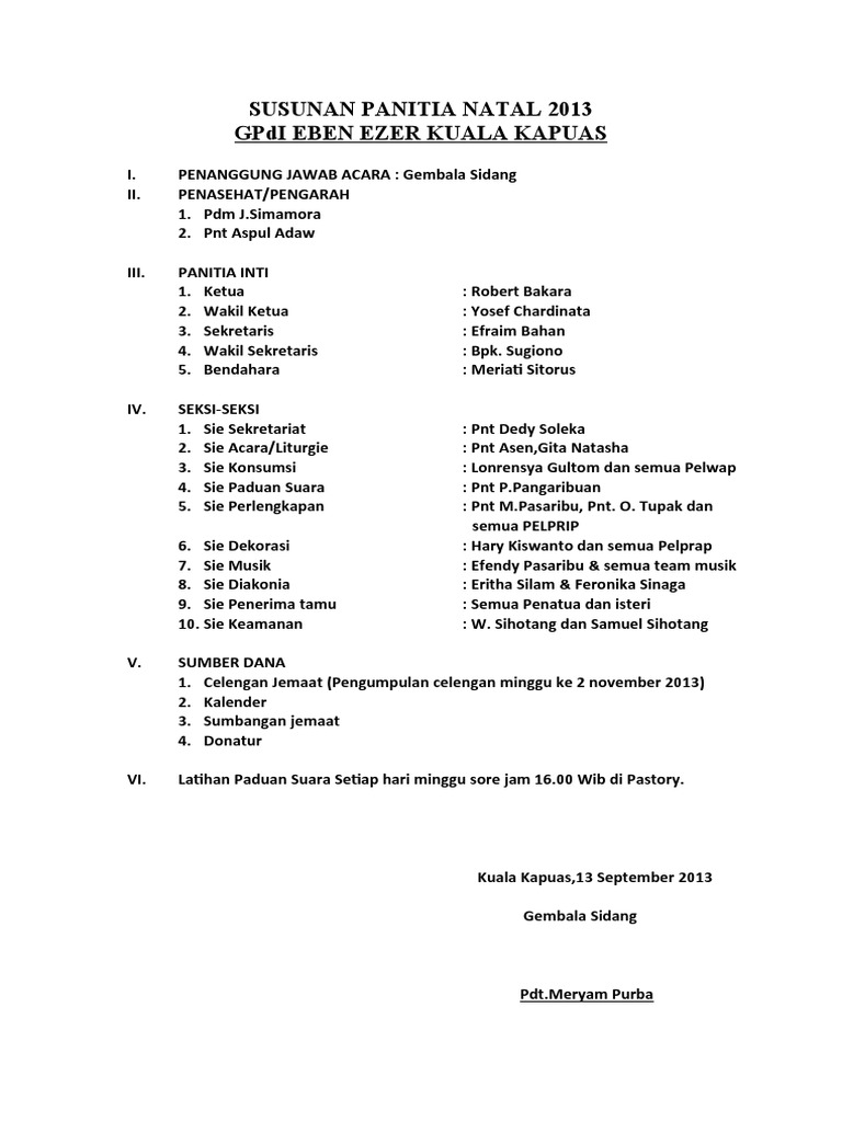 Susunan Panitia Natal 2013 Pdf 