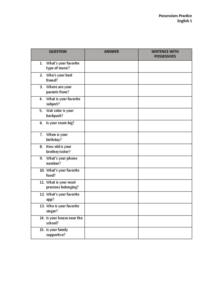 Possessive Pronouns Speaking Activities | PDF