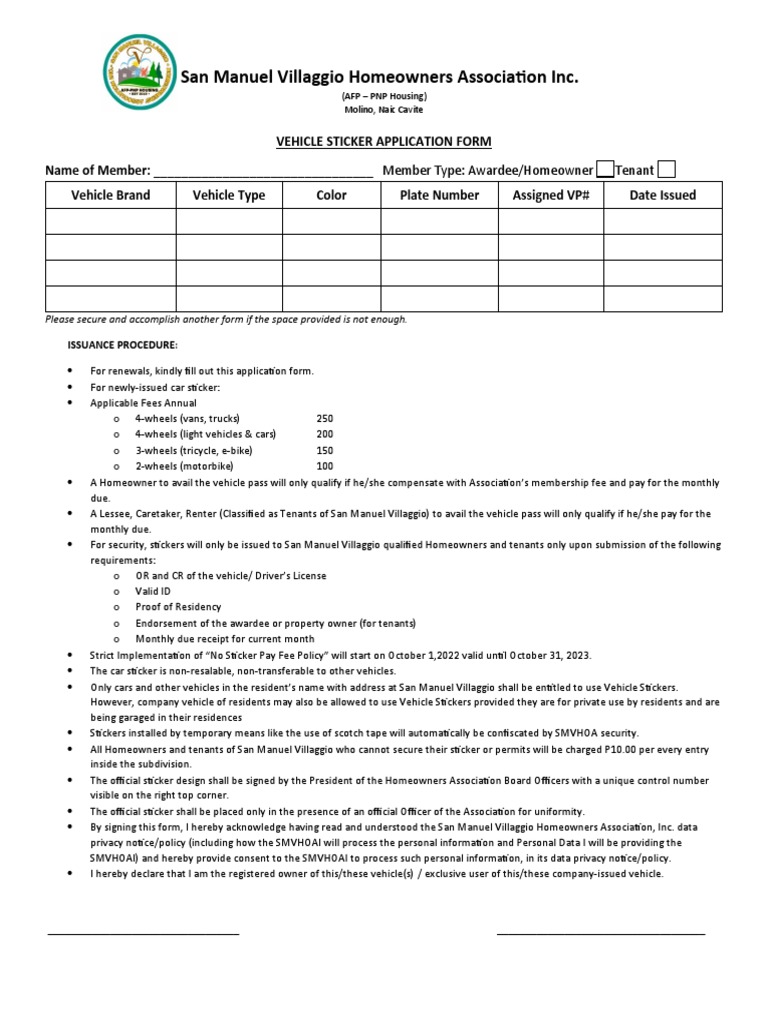 Vehicle Sticker Application Form | PDF | Land Transport | Transport