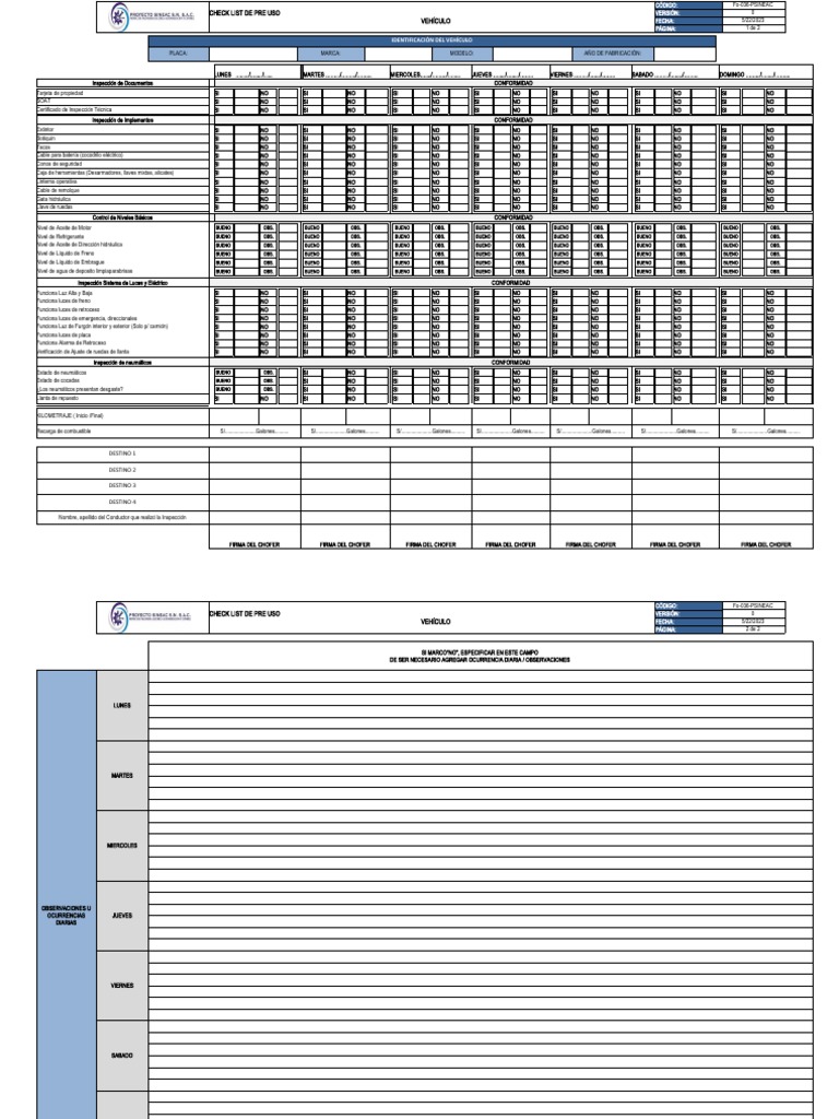 Fo-036-PSINEAC - Inspección Diaria de Vehículo Rev.00 | PDF | Neumático ... Fo-036-PSINEAC - Inspección Diaria de Vehículo Rev.00 | PDF | Neumático ...