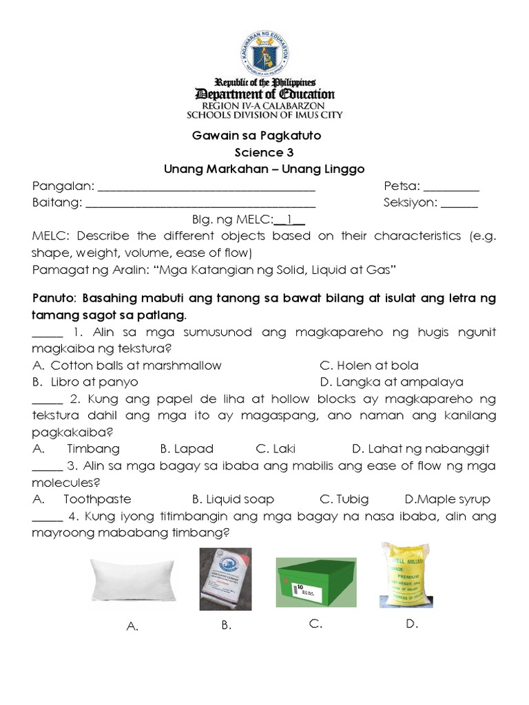 Gawain Sa Pagkatuto Science 3 Unang Markahan - Unang Linggo | PDF