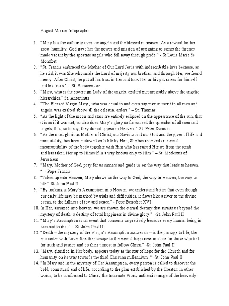 August Marian Infographics | PDF | Mary, Mother Of Jesus | Catholic Church