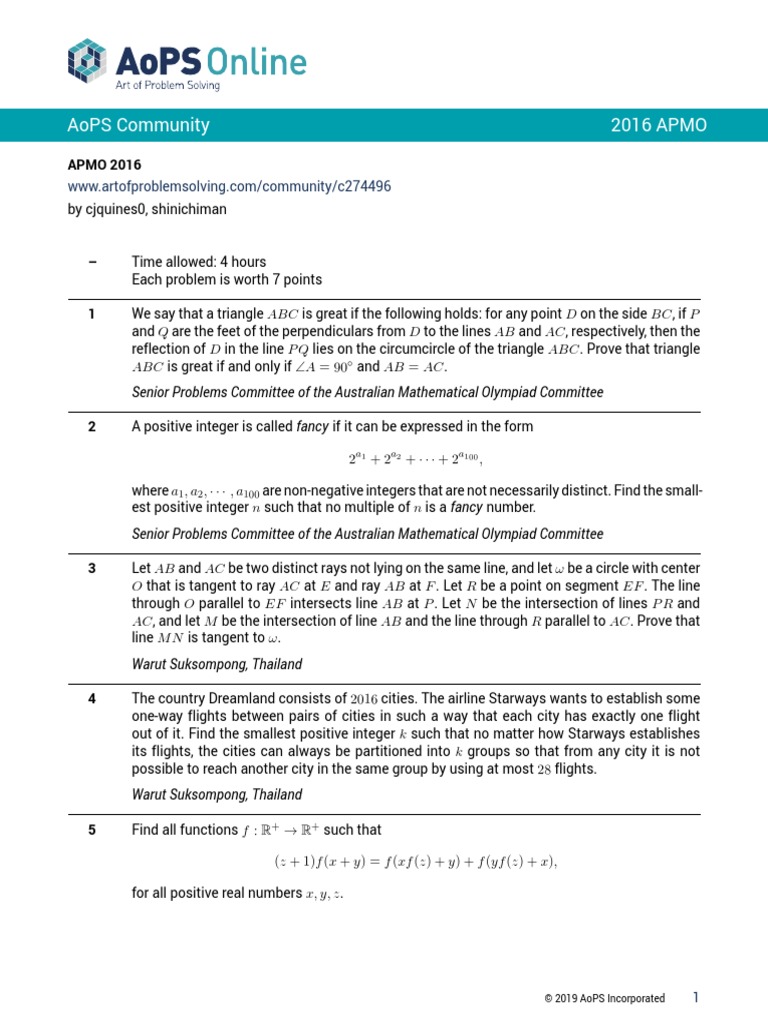 Aops Community 2016 Apmo | PDF | Triangle | Classical Geometry