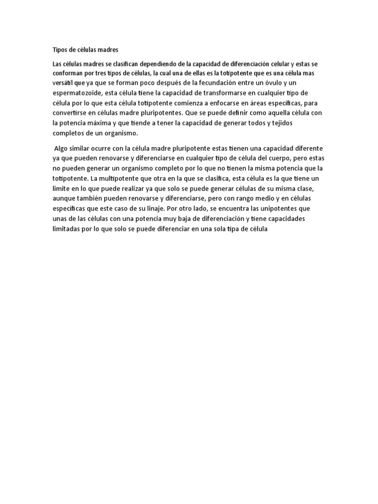Tipos de Células Madres | PDF