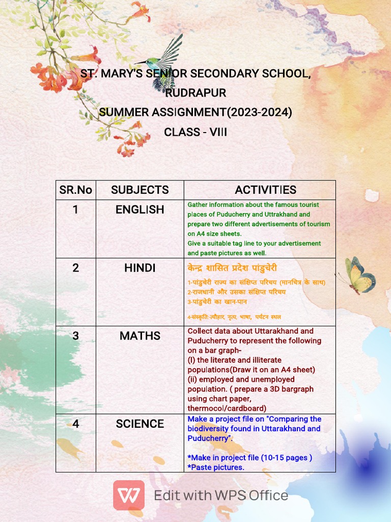 Holiday Homework 8th | PDF