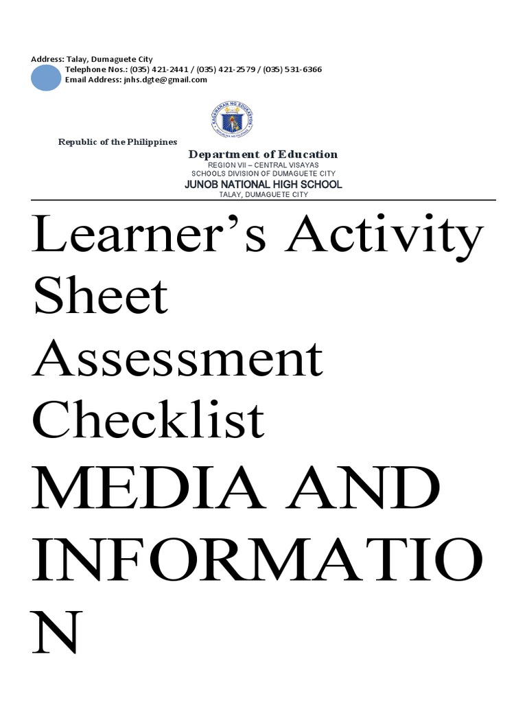 MIL Activity Sheets 1st QRT WK 1 | PDF | Communication | Information
