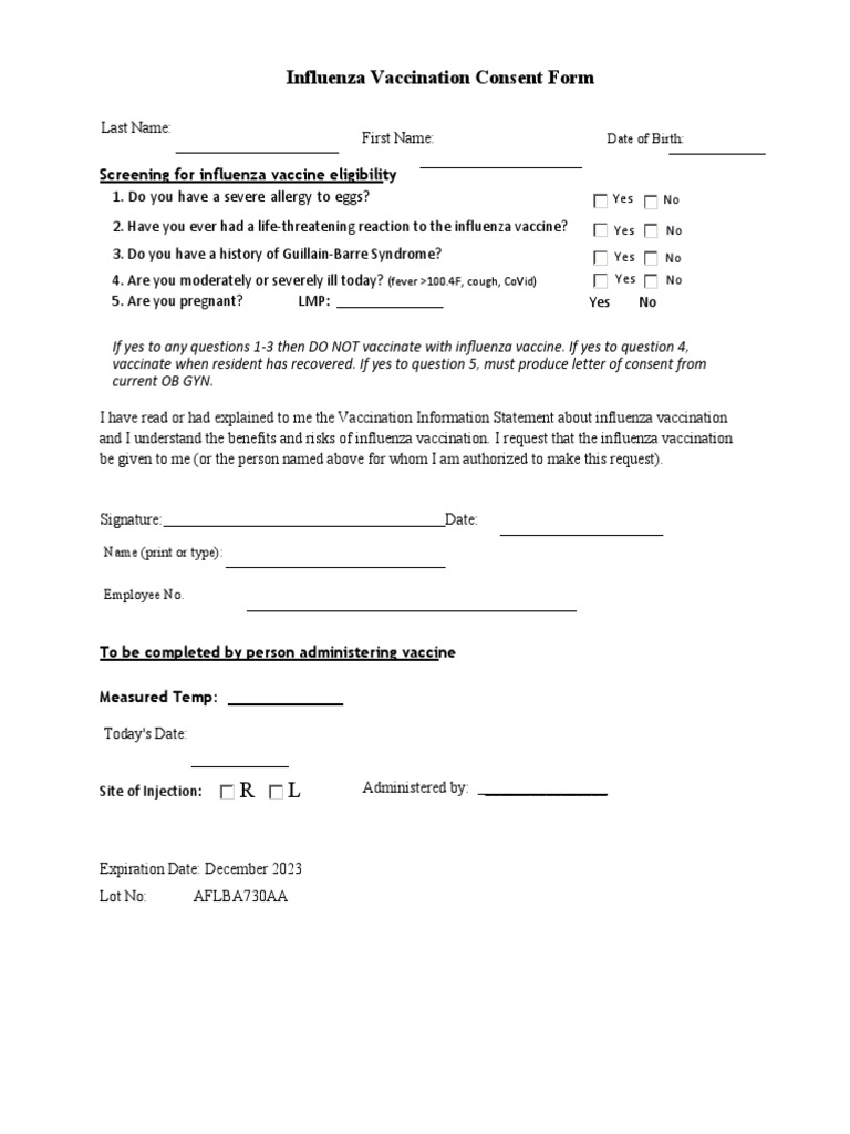 Vax Consent Form | PDF | Influenza Vaccine | Influenza