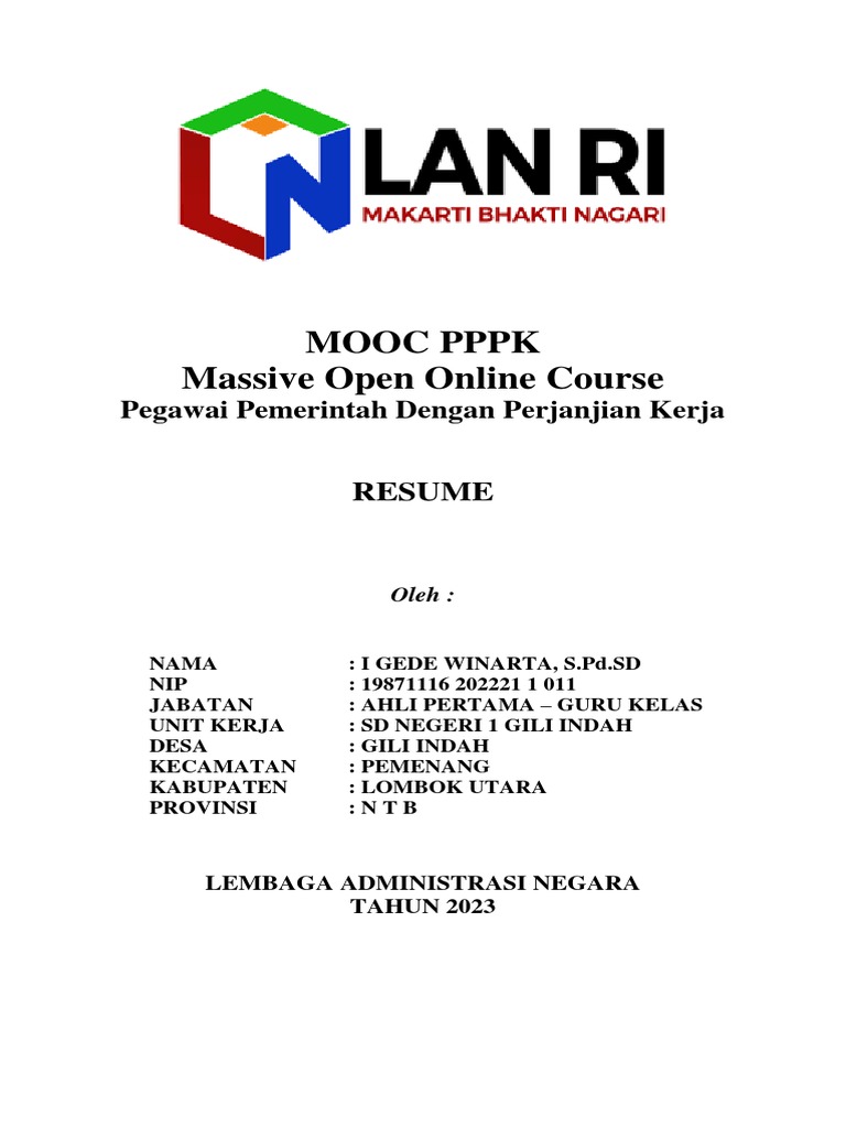 Resume Jurnal Mooc PPPK - I Gede Winarta | PDF