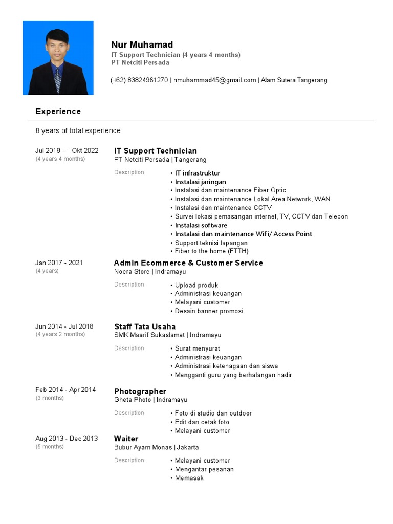 Contoh CV ATS IT Support | PDF | Computer Science | Information And ...