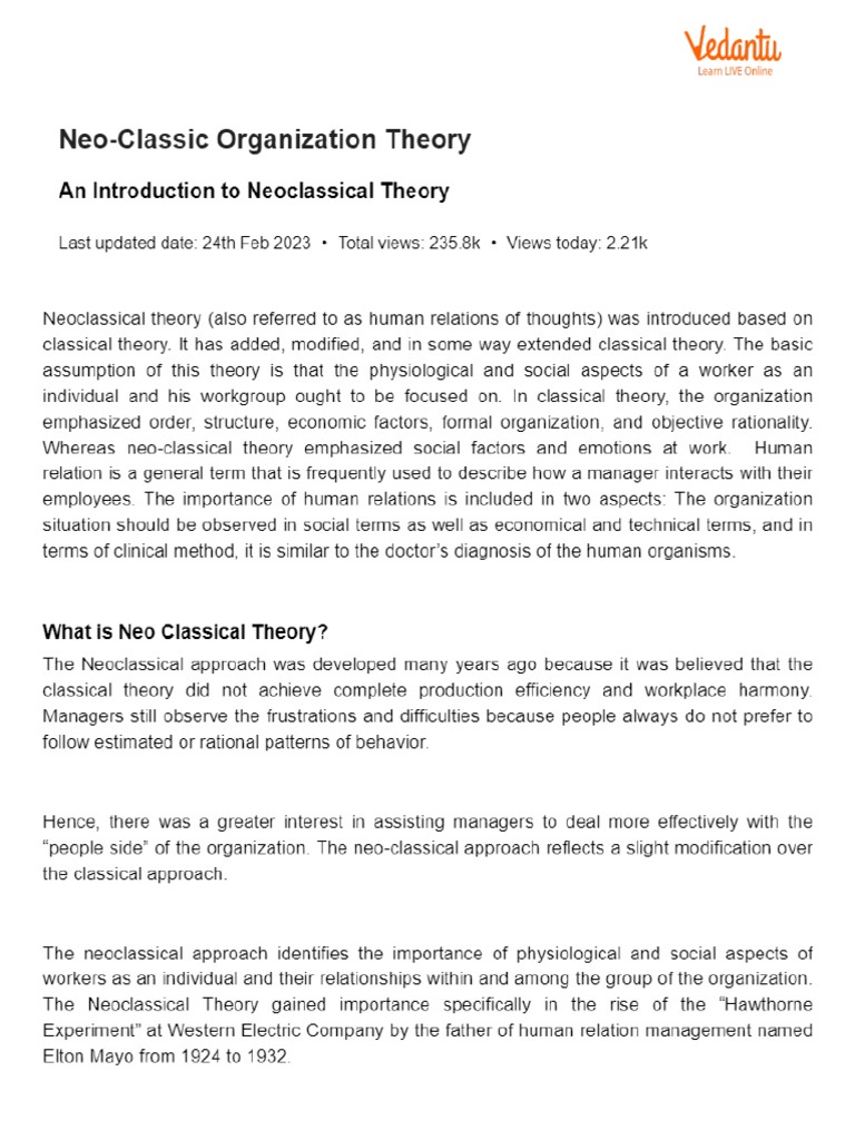 Neo-Classic Organization Theory | PDF