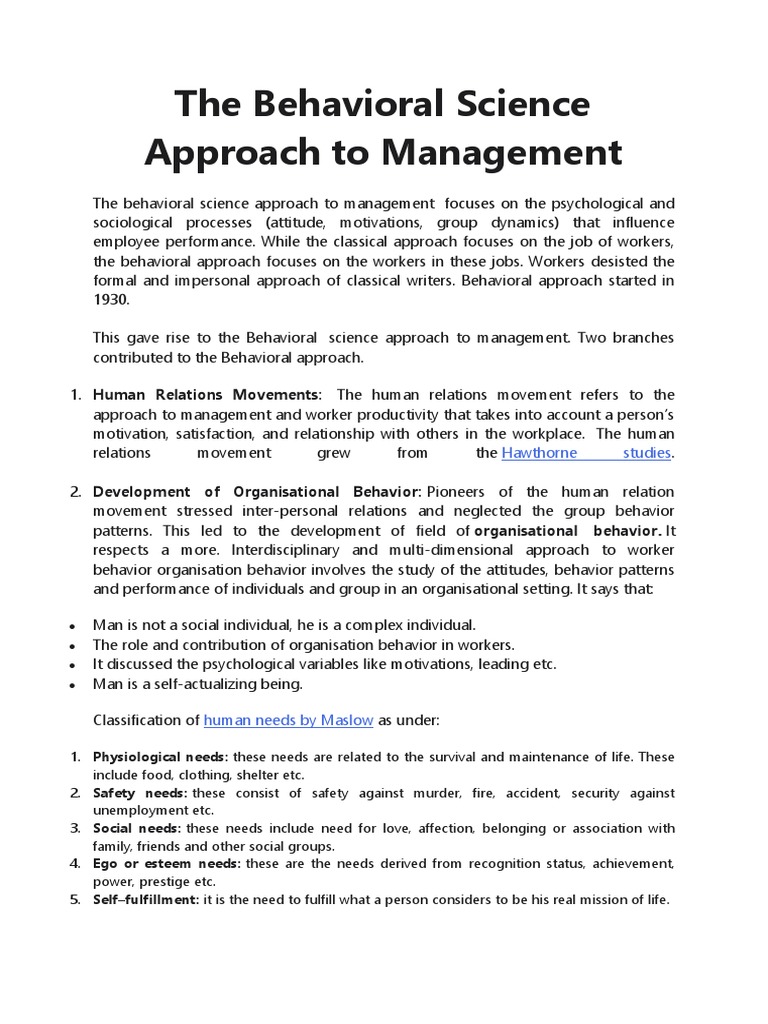 The Behavioral Science Approach To Management | PDF | Organizational Behavior | Interpersonal ...