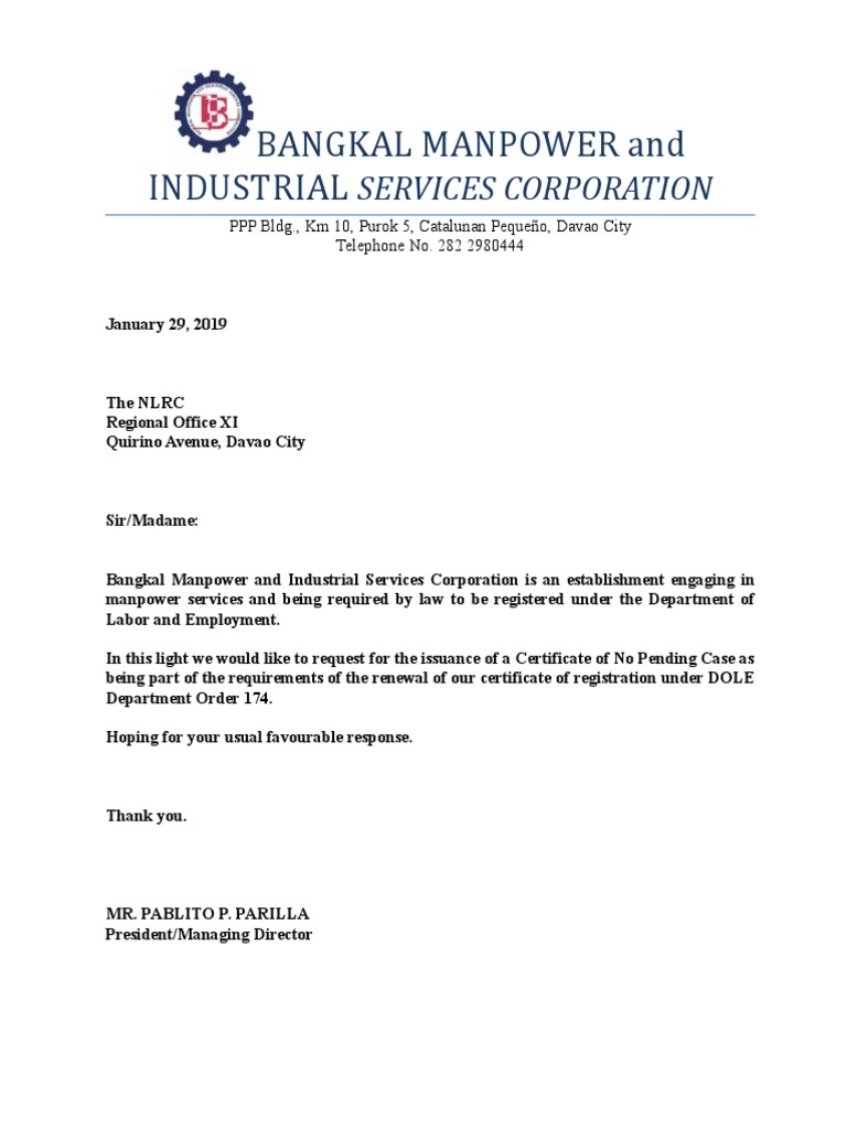 Request For Certificate of No Pending Case | PDF