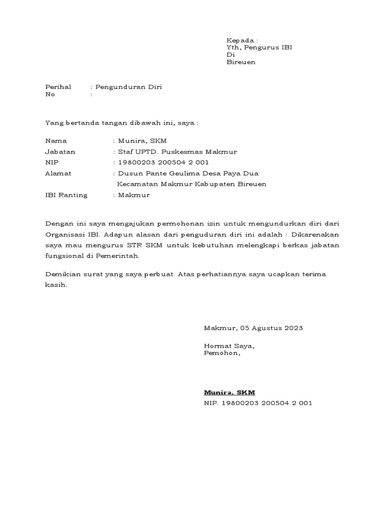 Surat Pengunduran Dari Ibi | PDF