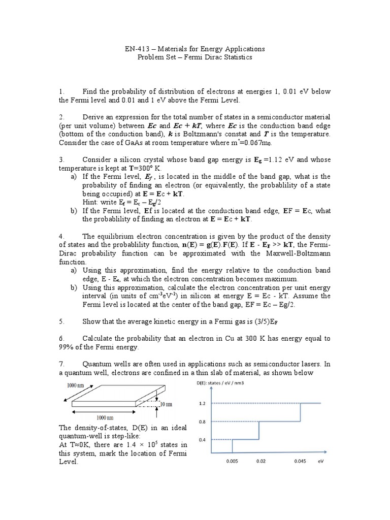 Fermi Statistics Problem Set | PDF