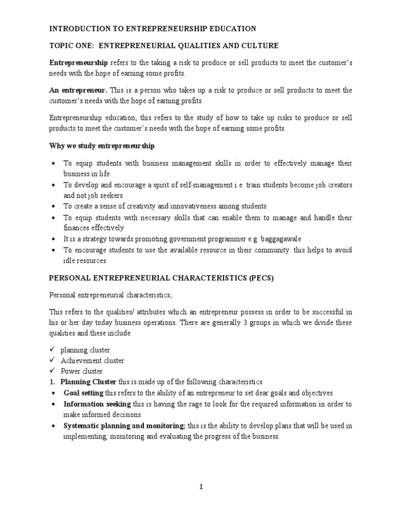 O'level Ent Notes | PDF | Entrepreneurship | Employment