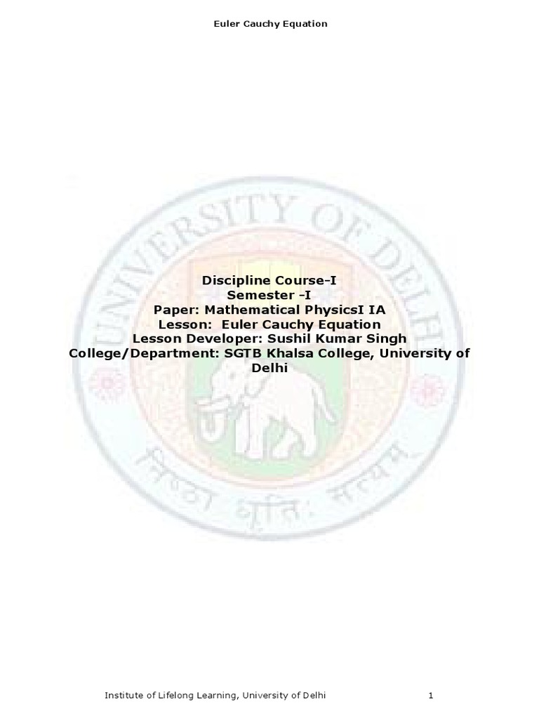 Euler Cauchy Equation Pdf Equations Mathematical Objects