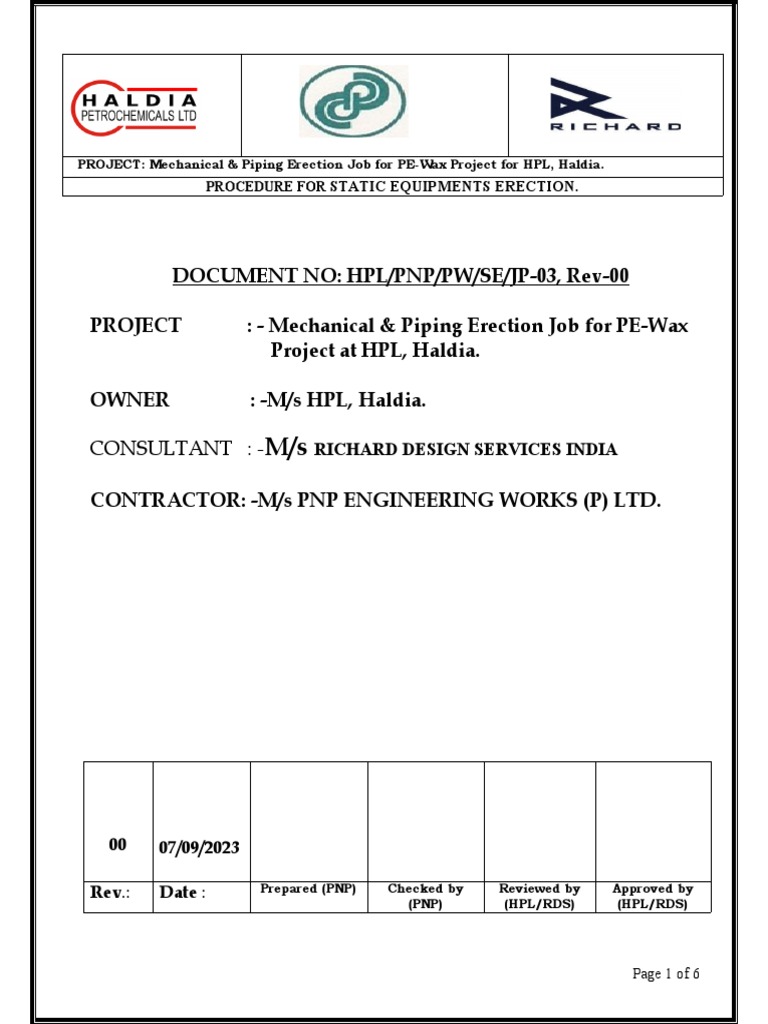 Procedure For Static Equipments Erection. | PDF