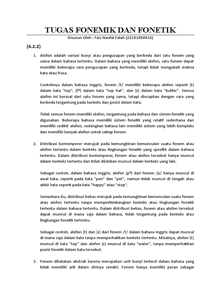 Alofon dan Fonem: Konsep dan Contoh | PDF | Seni & Disiplin Bahasa