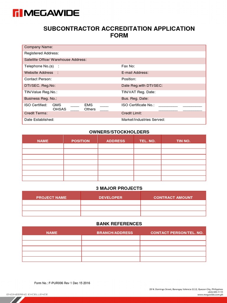 Subcontractor Accreditation Application Form | PDF | Legal Liability | Insurance