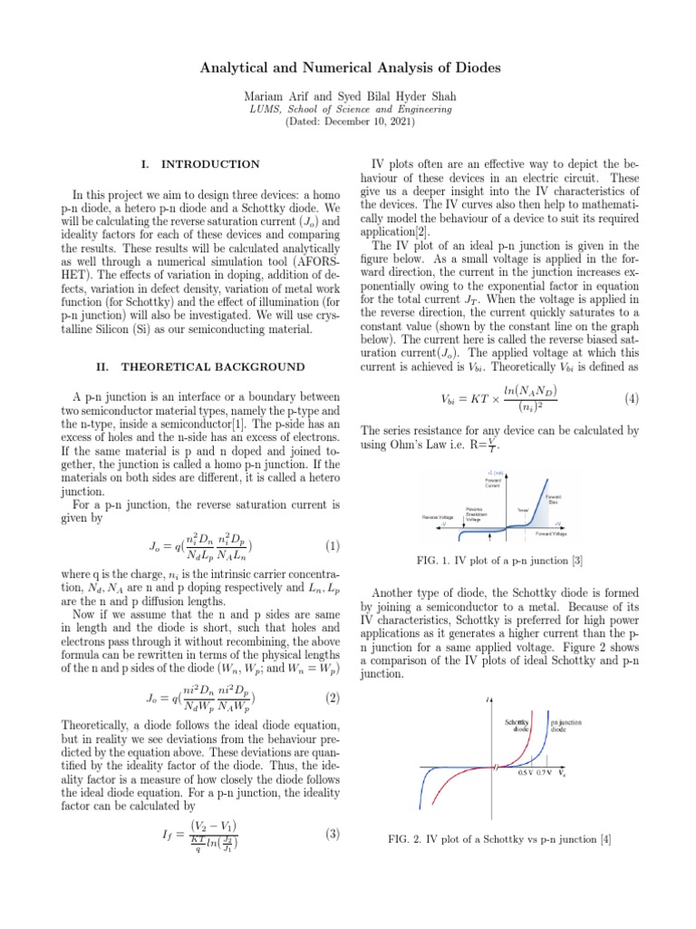 Analytical - and - Numerical Analysis - of - Diodes | PDF | P–N Junction | Diode