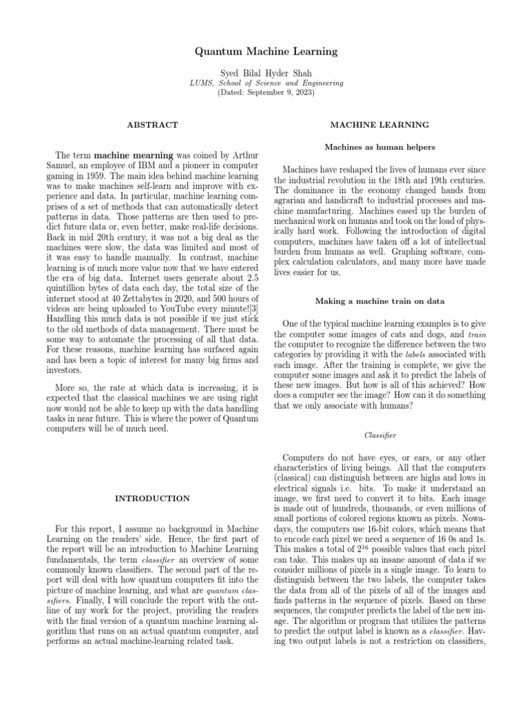 Quantum Machine Learning An Intro | Download Free PDF | Statistical Classification | Machine ...