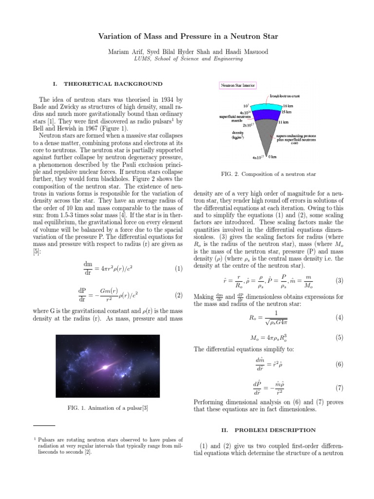 Variation of Mass and Pressure in A Neutron Star | PDF | Stars | Physics