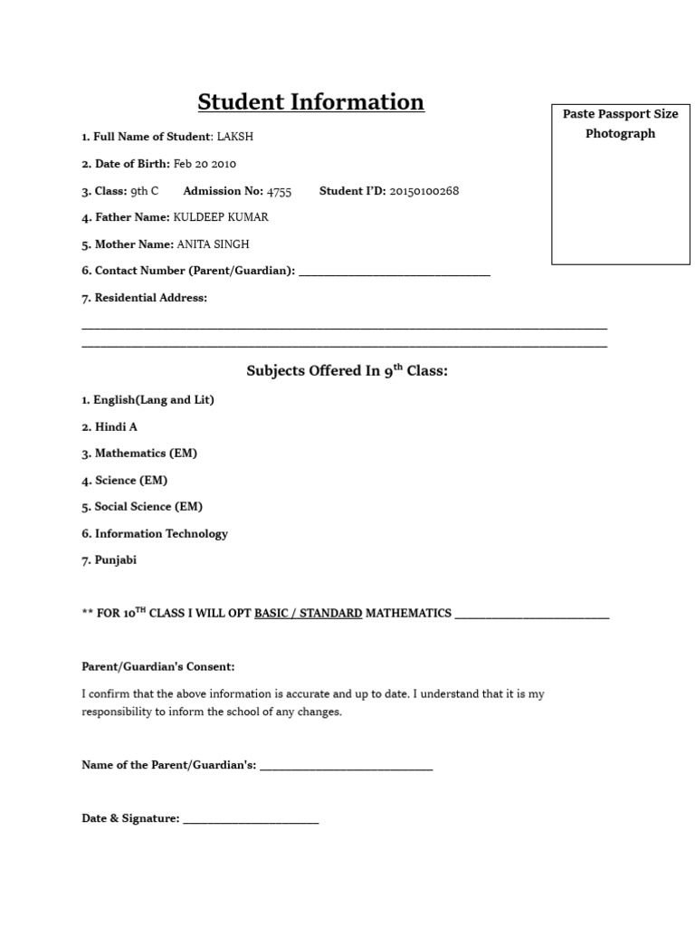 Student Information File | Download Free PDF | Parent | Mathematics