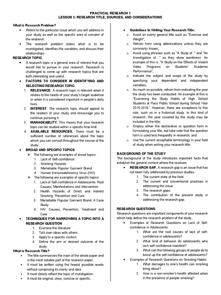 PR1 - Lesson 3 - Research Title | PDF | Science & Mathematics