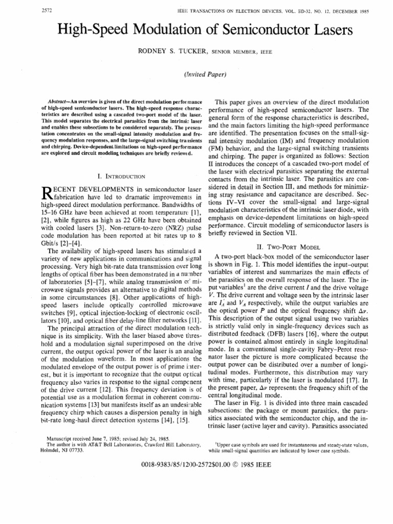 High Speed Modulation Of Semiconductor Lasers Pdf Laser Frequency