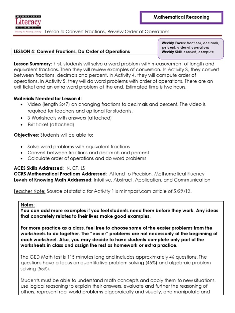 Sample Order of Operations Worksheet | PDF