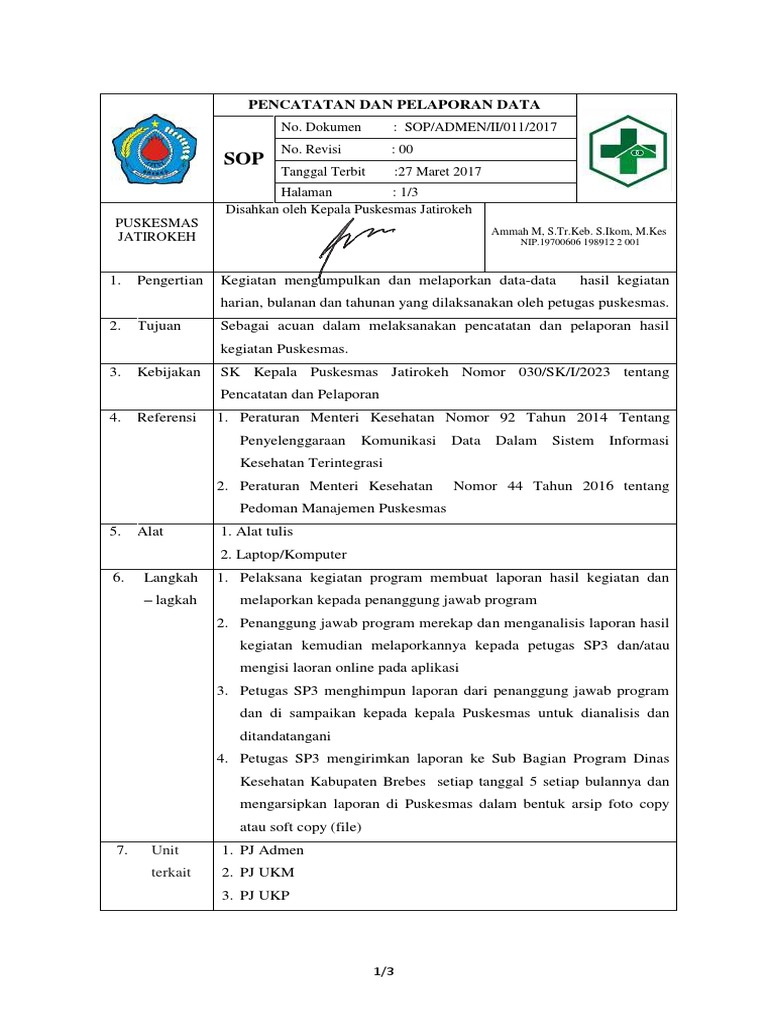 Sop Pencatatan Dan Pelaporan | PDF