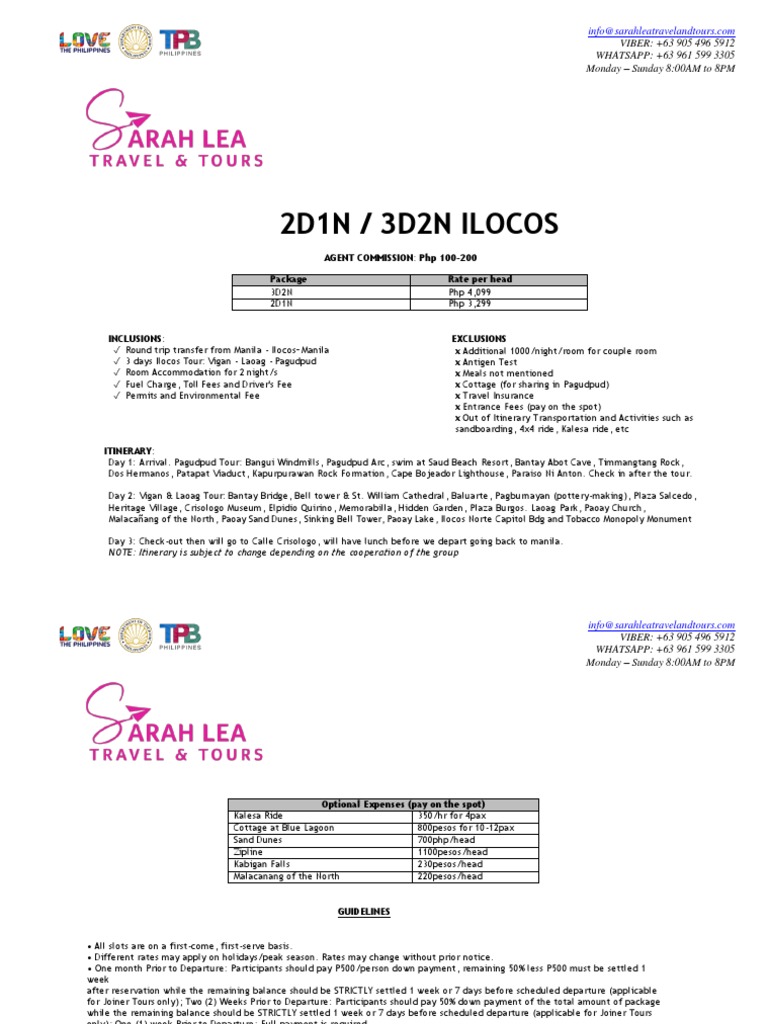 2D1N-3D2N Ag-Ilocos-2022 | PDF