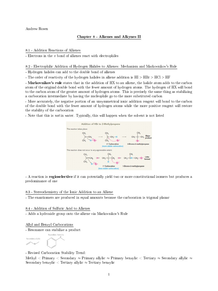Chapter 8 Alkenes and Alkynes II4 | PDF | Alkene | Chemical Reactions