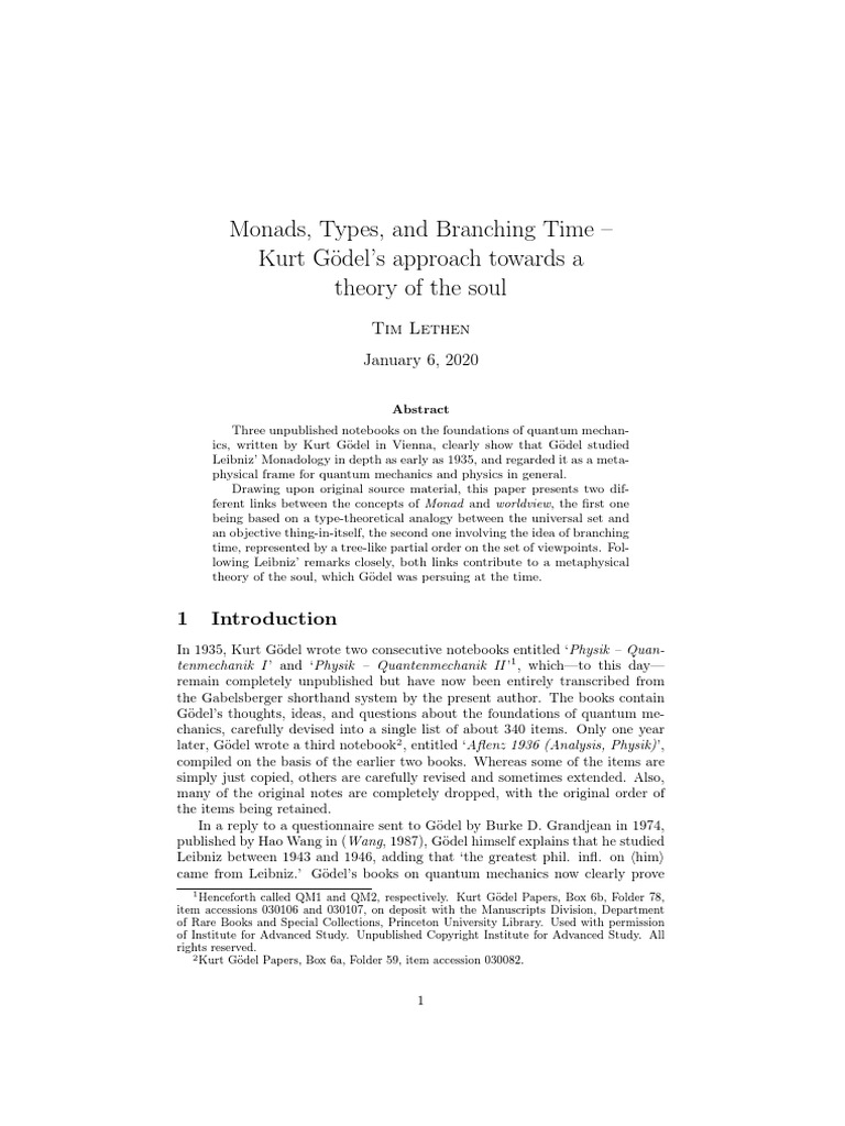 Monads Types and Branching Time - Kurt Gödels Approach Towards A Theory ...