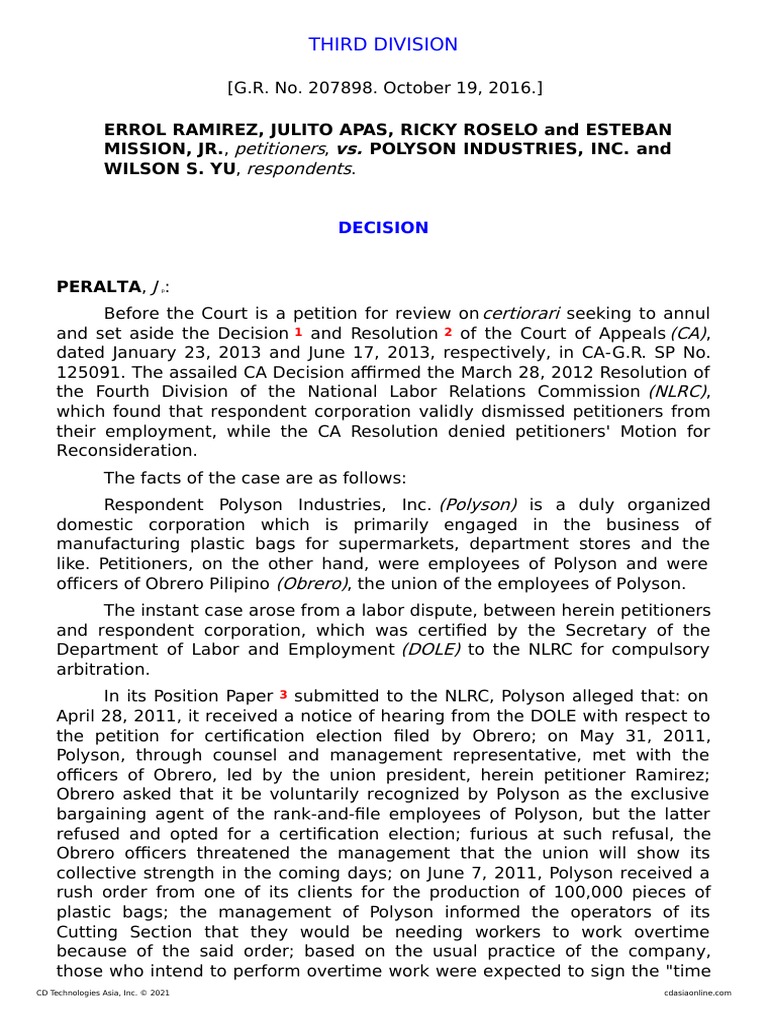 Ramirez Et Al. v. Polyson Industries | PDF | Strike Action | Employment