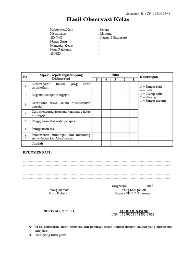 Hasil Observasi Kelas | PDF