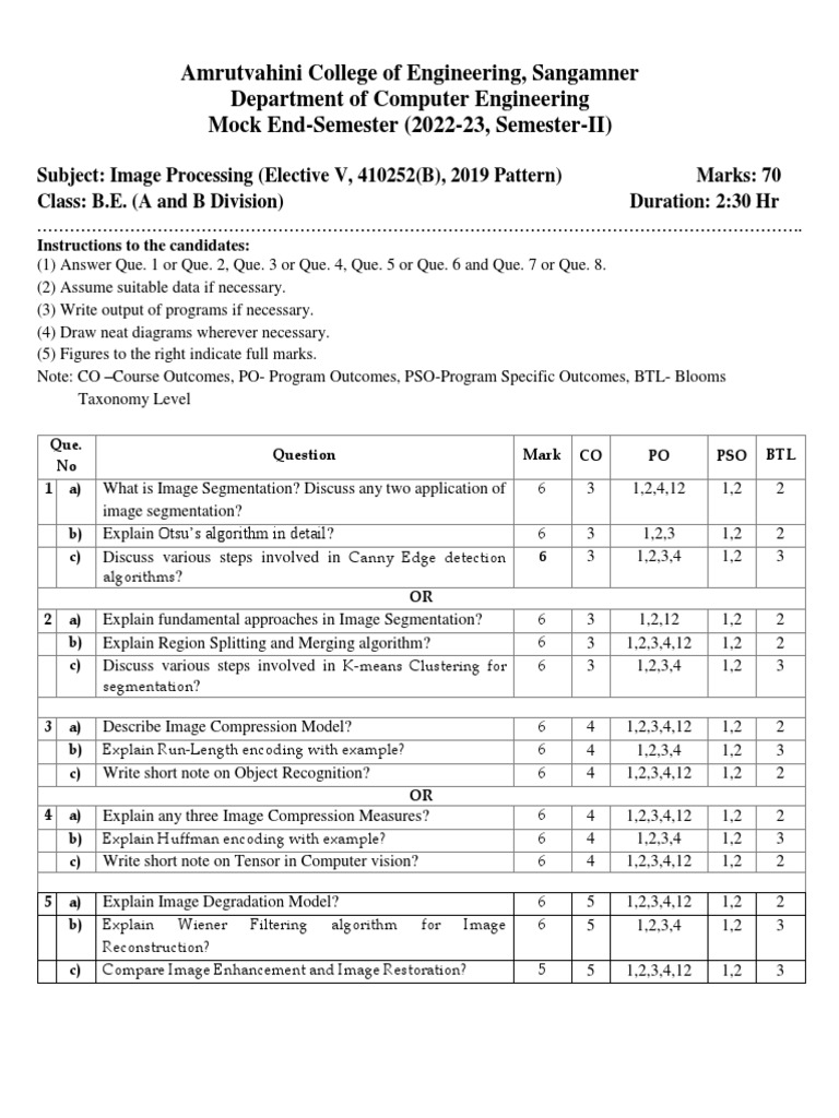 Image Processing Exam Questions 2022-23 | PDF | Image Segmentation ...