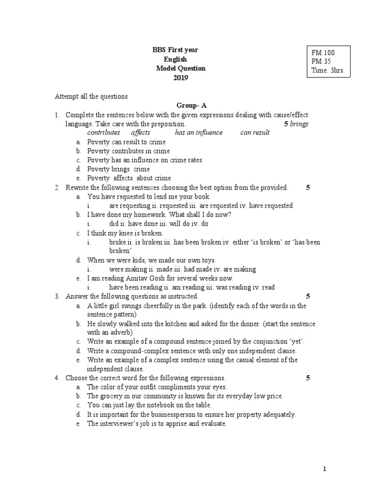 BBS Model Question 2020 | Download Free PDF | Demand | Price Elasticity ...