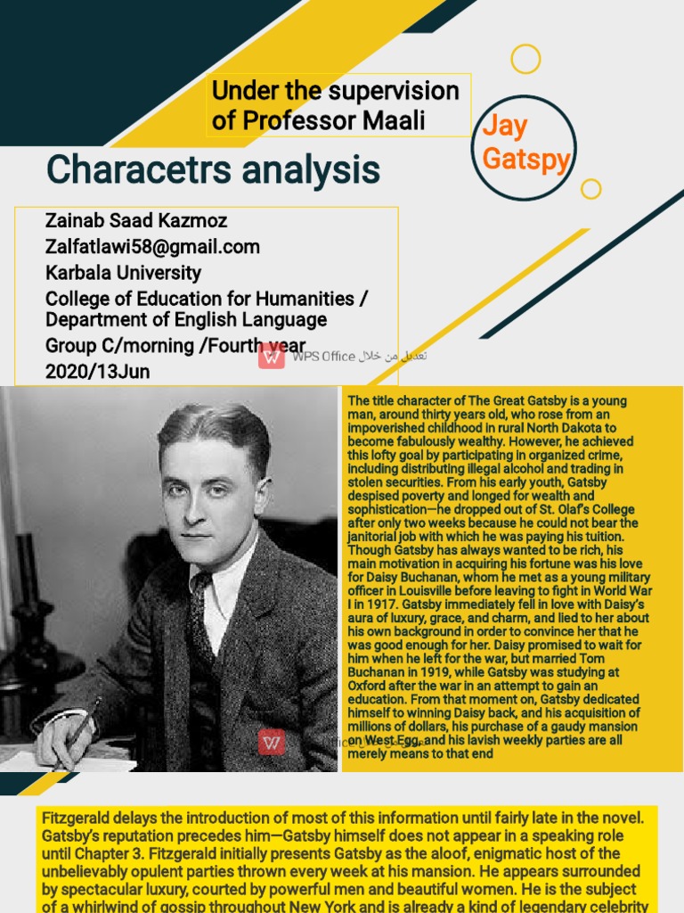 Characetrs Analysis: Jay Gatspy | PDF | The Great Gatsby