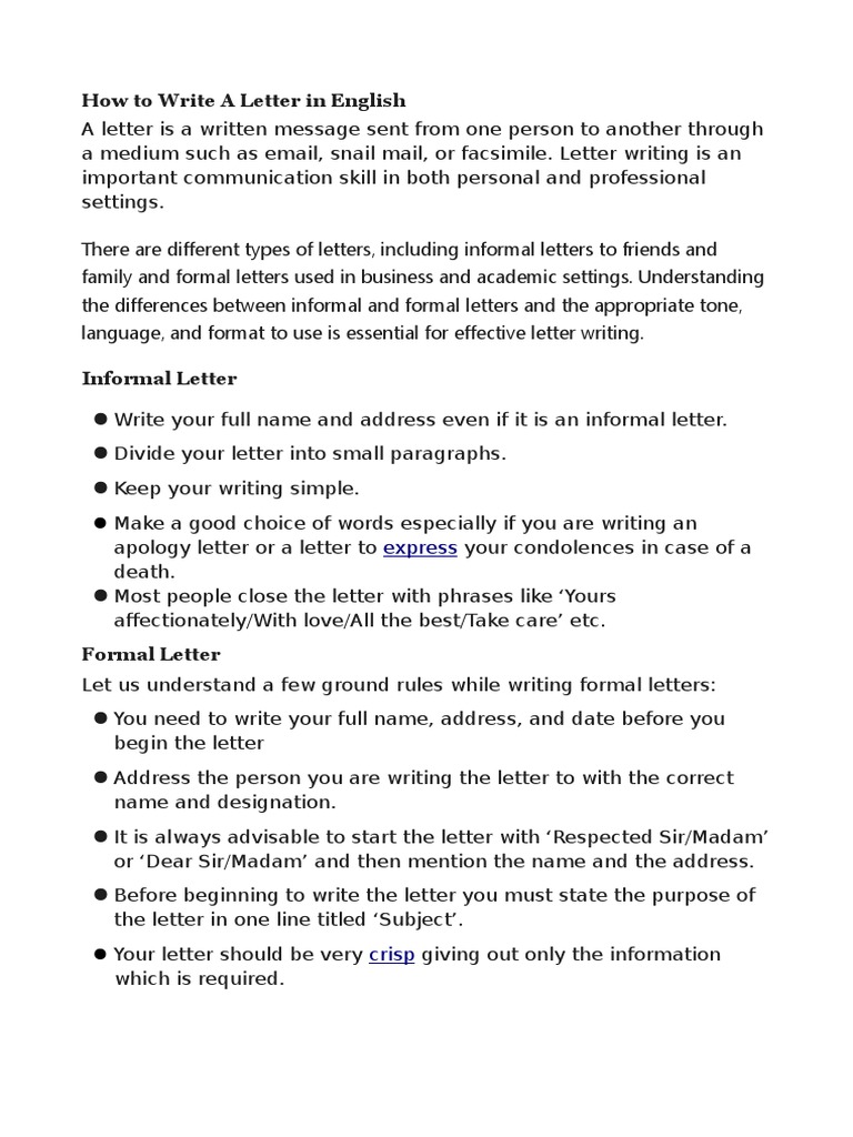 Formal and Informal Letters - How To Write | PDF