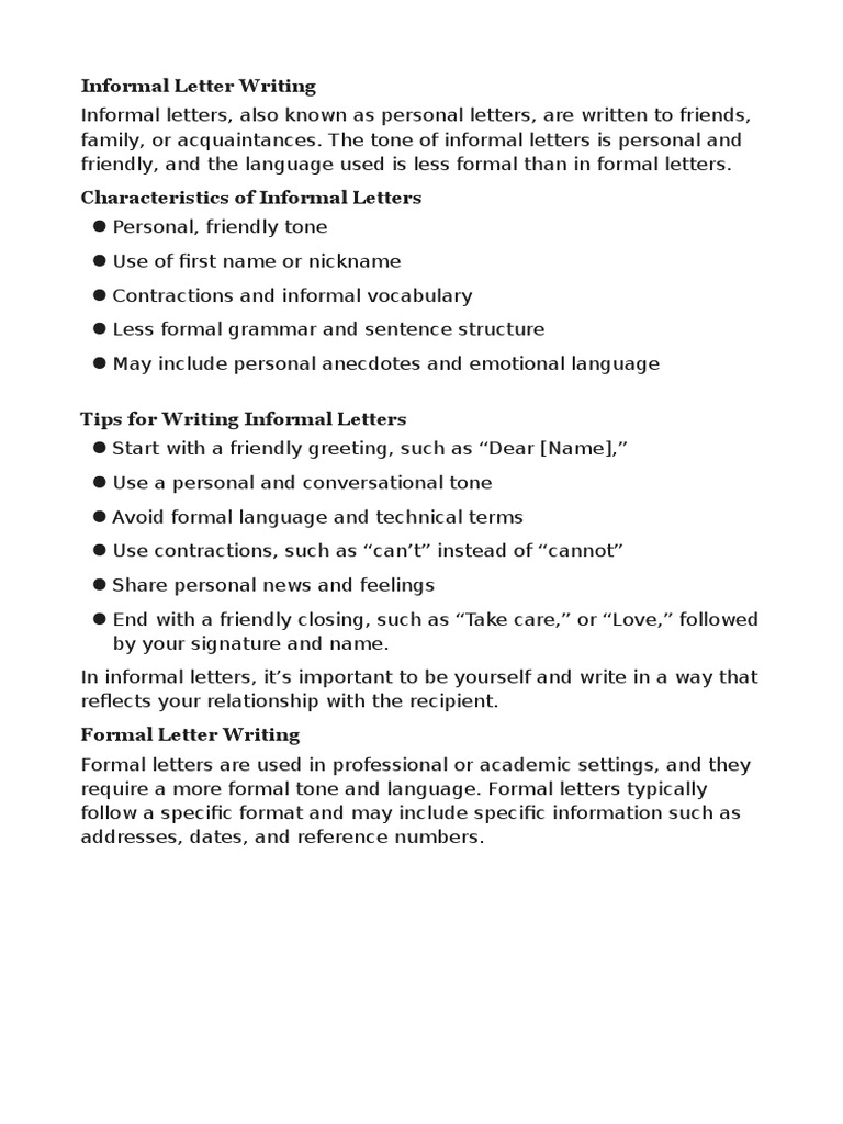 Informal Letter Writing - Characteristics | PDF