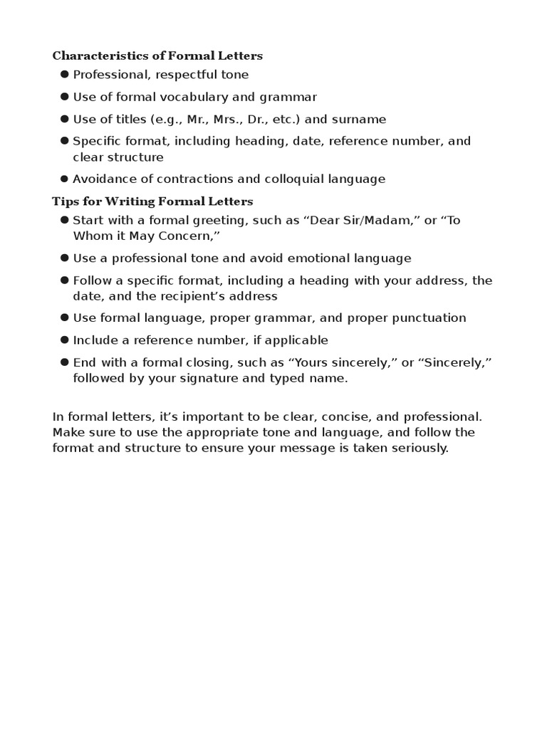 The Formal Letter Writing - Characteristics | PDF