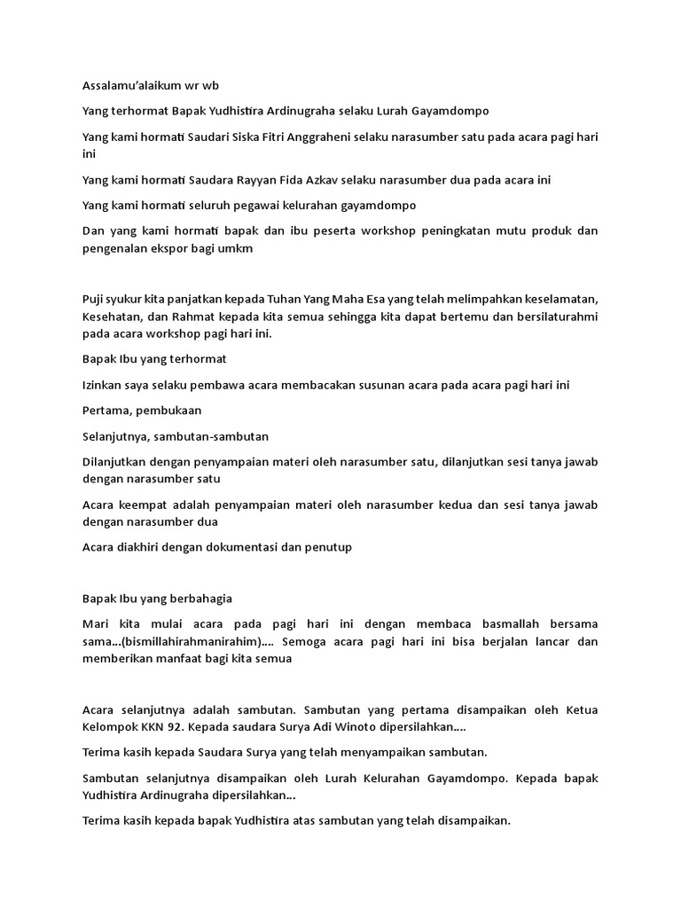 Teks MC Workshop Umkm | PDF